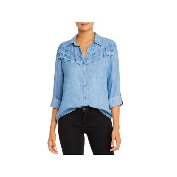 Billy T | Tops | Billy T Womens Blue Chambray Ruffled Rolltab Sleeve ...
